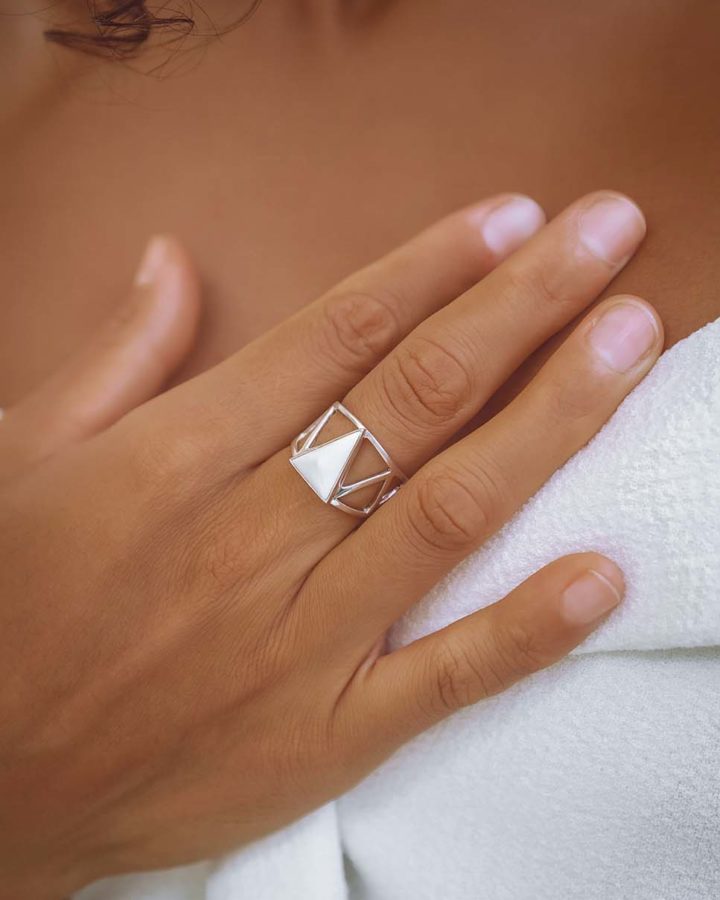 Chloe Ring, Silver | White – Ceramic by AVA