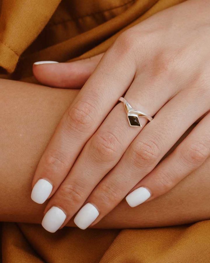 Chloe Ring, Silver | White – Ceramic by AVA